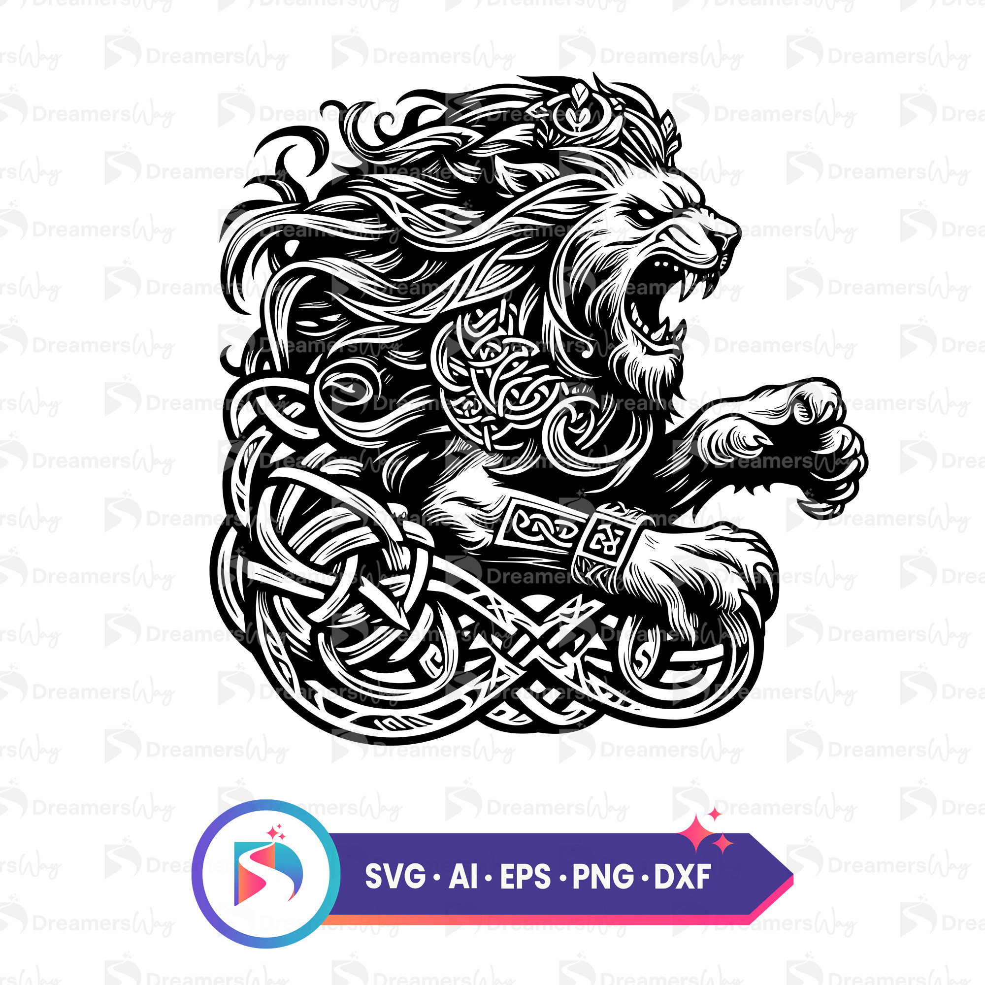 Celtic Angry Roaring King Lion, Svg, King Lion Black Vector ...