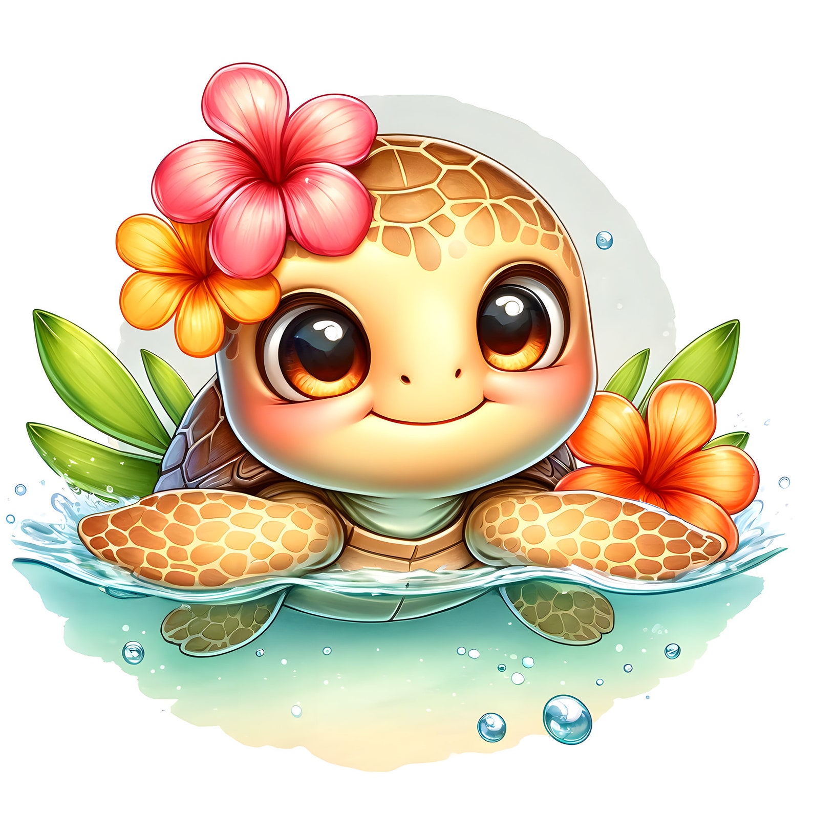 10 Cute Turtle With Sea Digital Clipart, Cute Turtle Illustration ...