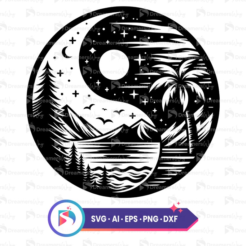 Nature Yin Yang Vector Art, Svg, Ai, Eps, Png, Dxf Files for Diy ...