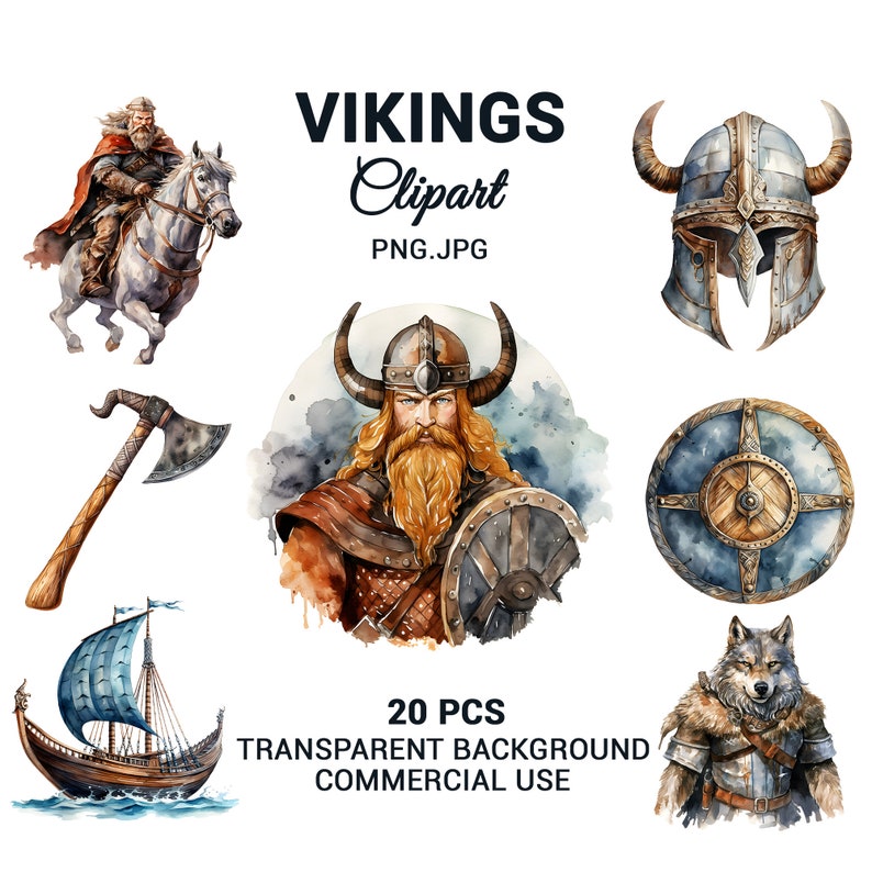 Vikings Watercolor Clipart Bundle, Viking Warriors, Nordic, Norse ...