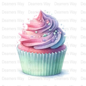 10 Cute Colorful Cupcake Digital Clipart, Pastel Swirl Cupcake ...