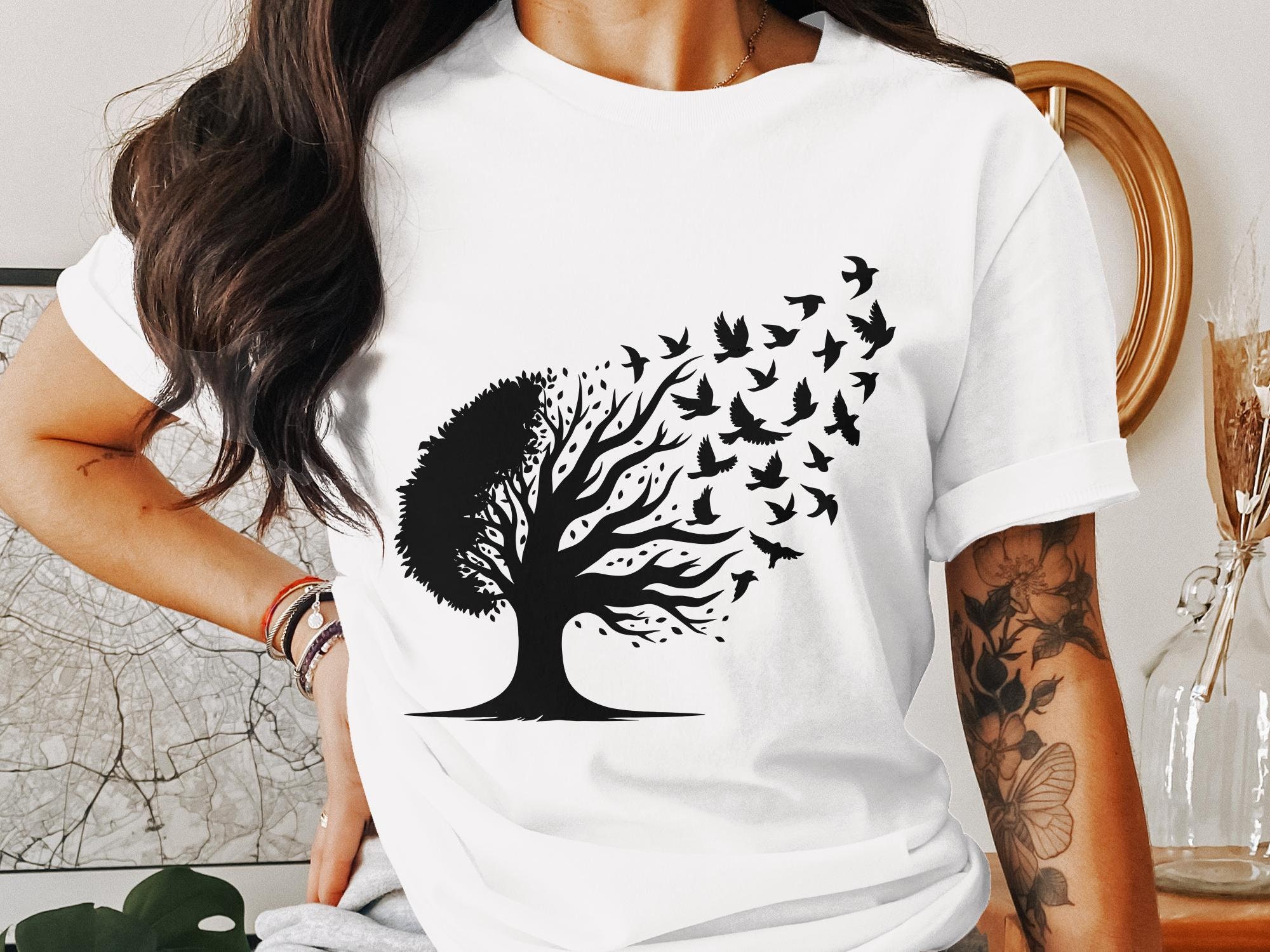 Tree With Flying Birds Svg, Autumn Tree and Birds, Nature Design, Tree ...
