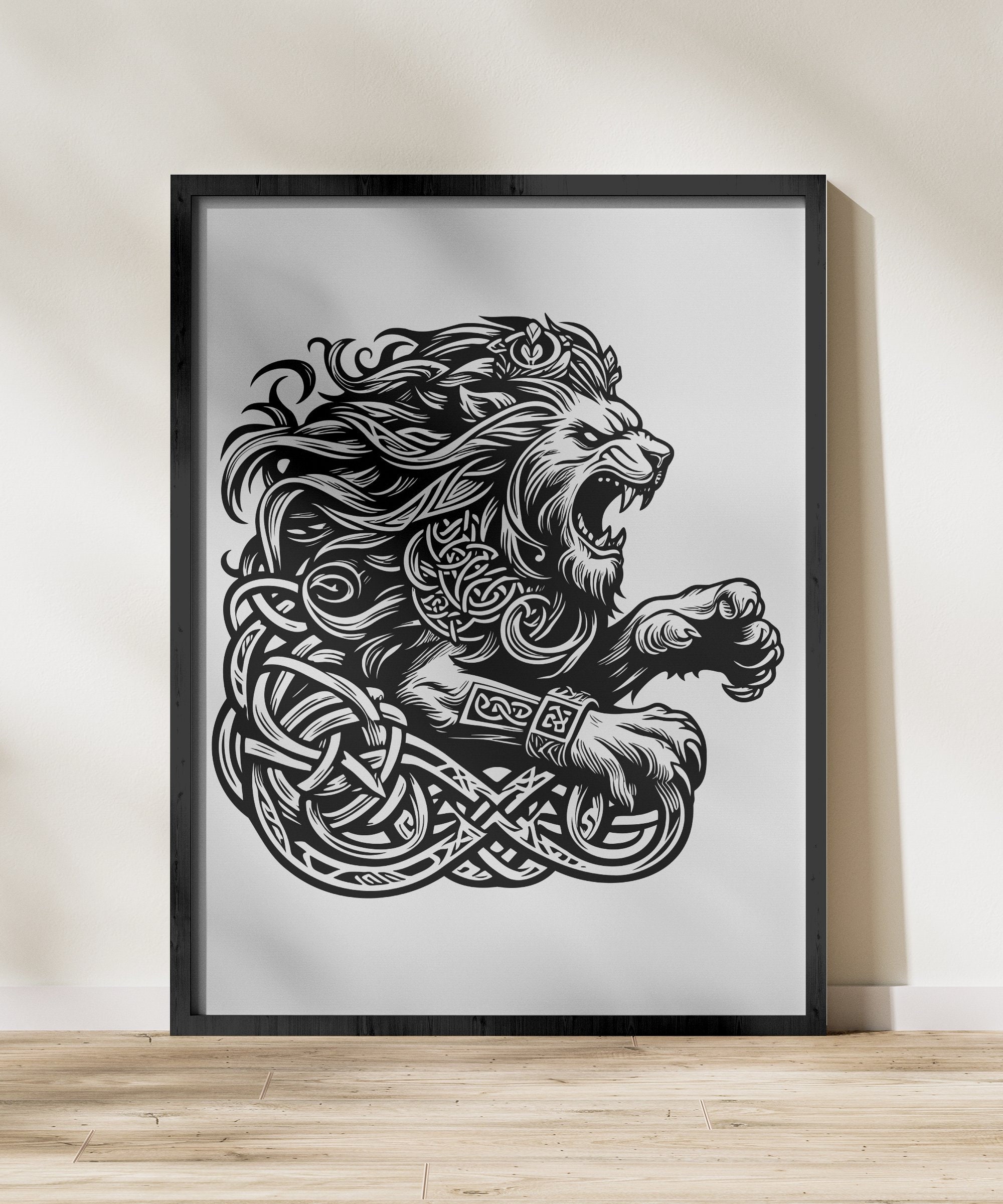 Celtic Angry Roaring King Lion, Svg, King Lion Black Vector ...