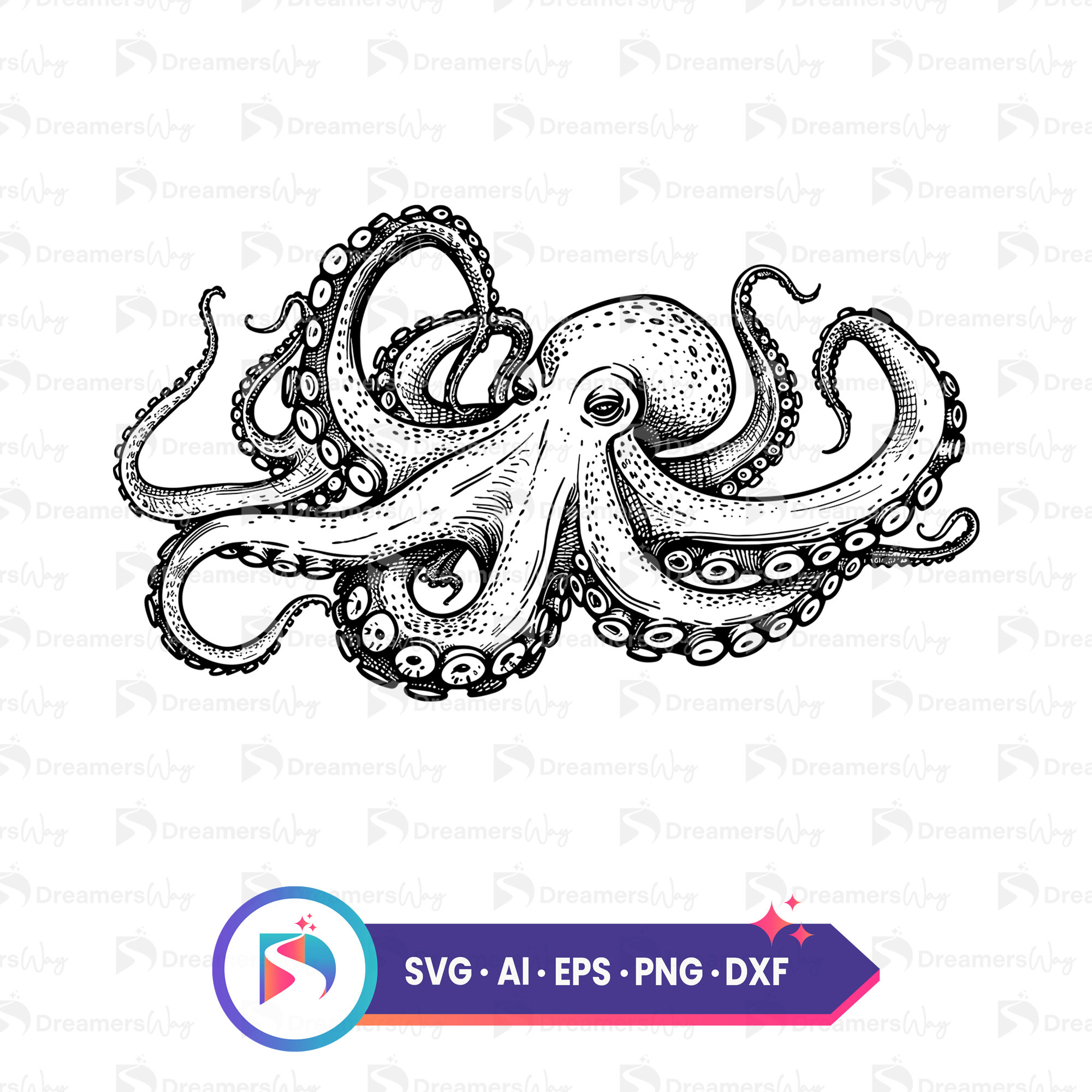Octopus Vector Illustration, Svg, Ai, Eps, Png, Dxf Files, Digital ...