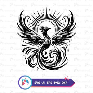 Phoenix Vector Art Svg, Ai, Eps, Png, Dxf Files, Artistic Black and ...