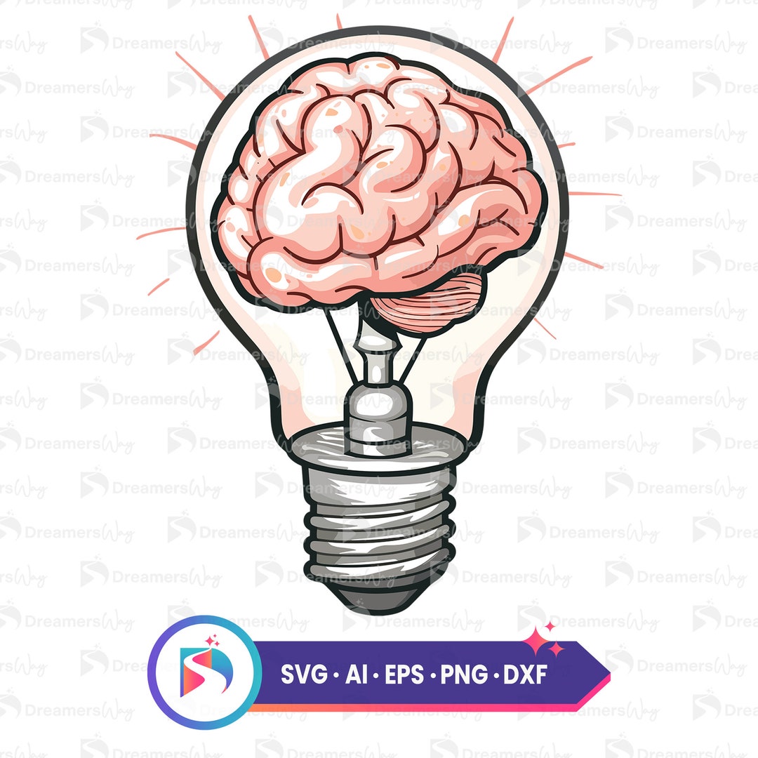 Brain Light Bulb Vector Design, Creative Mind Concept, Digital Svg, Png ...