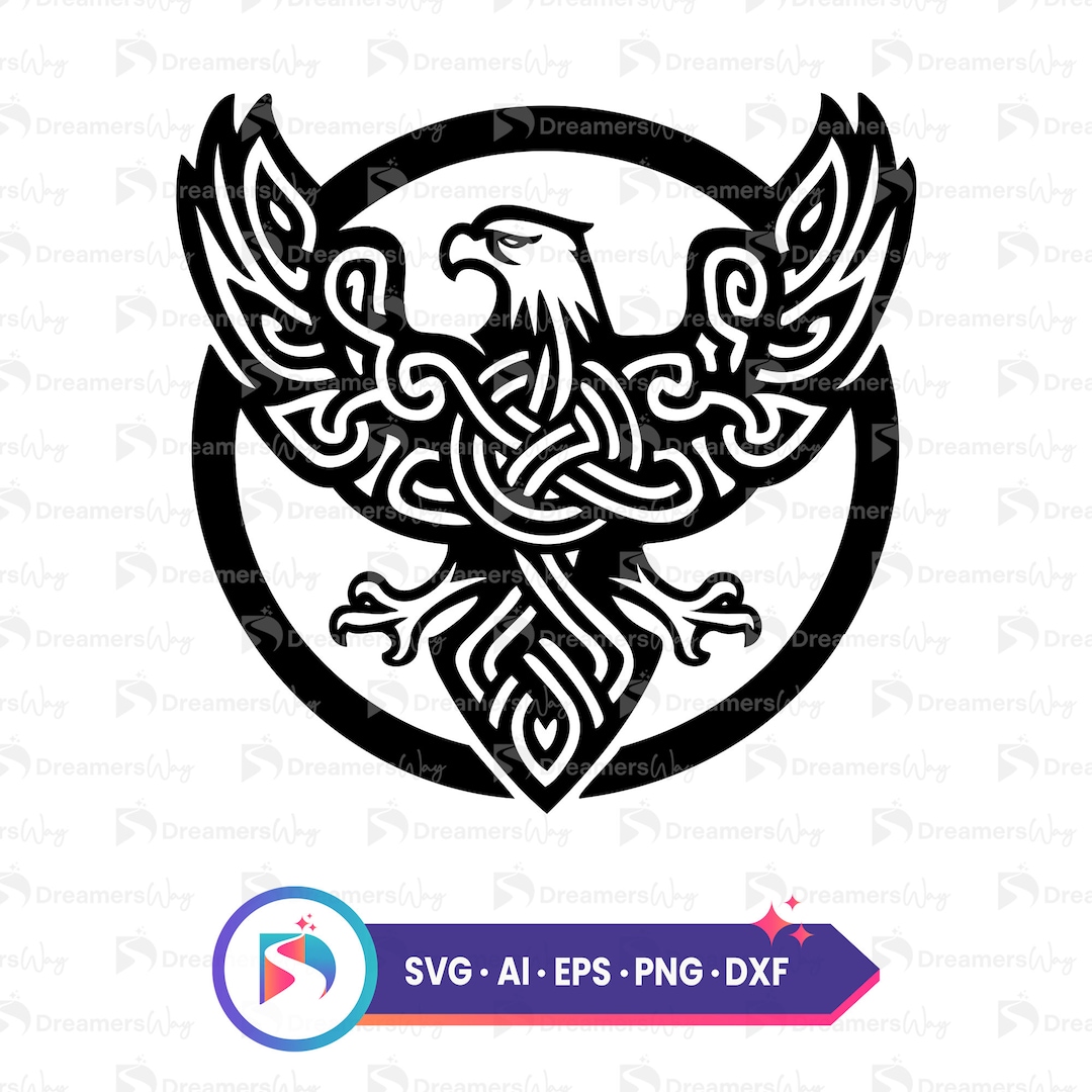 Viking Norse Mythology Bird Symbol, Tribal Eagle Tattoo Design, Digital ...