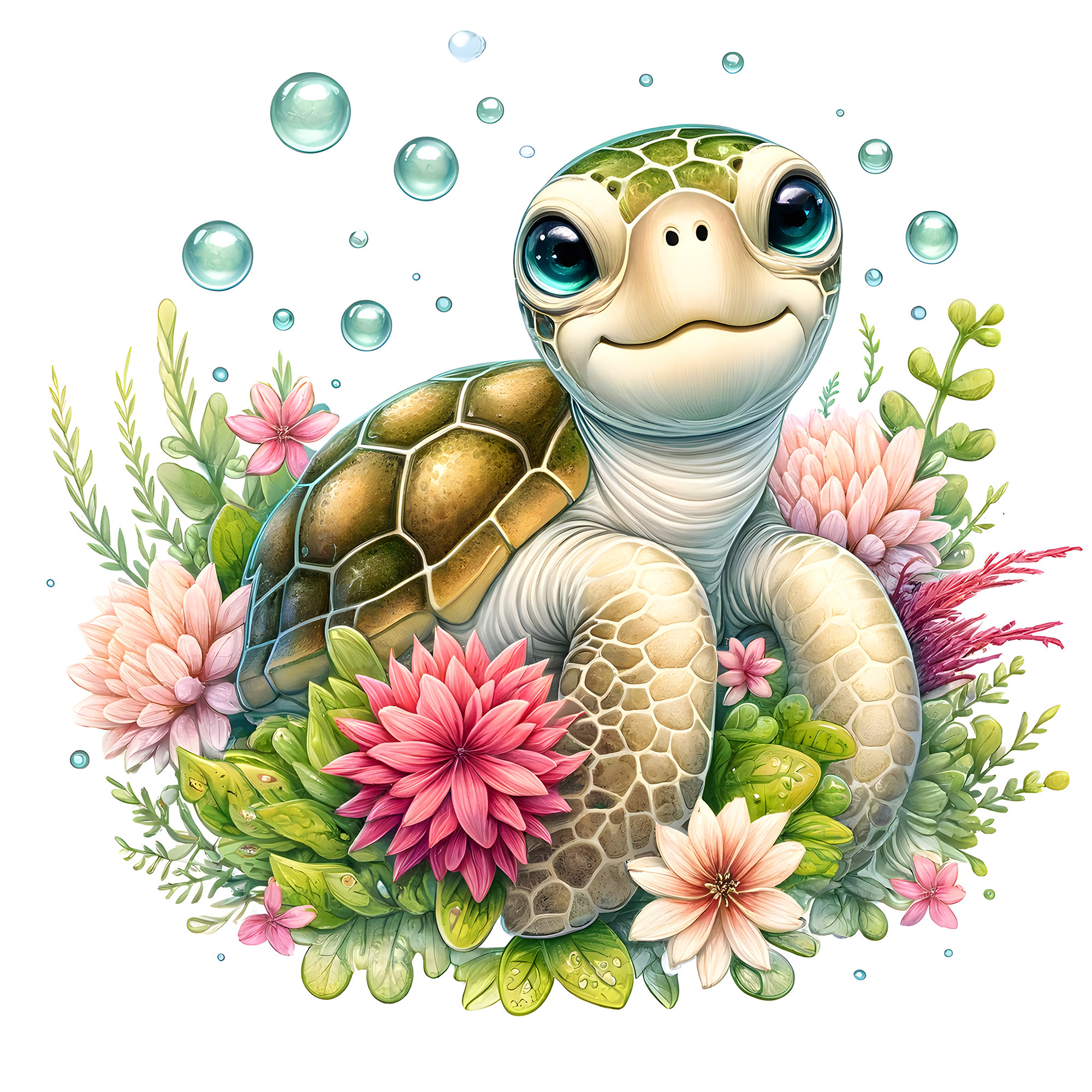 10 Cute Turtle With Sea Digital Clipart, Cute Turtle Illustration ...