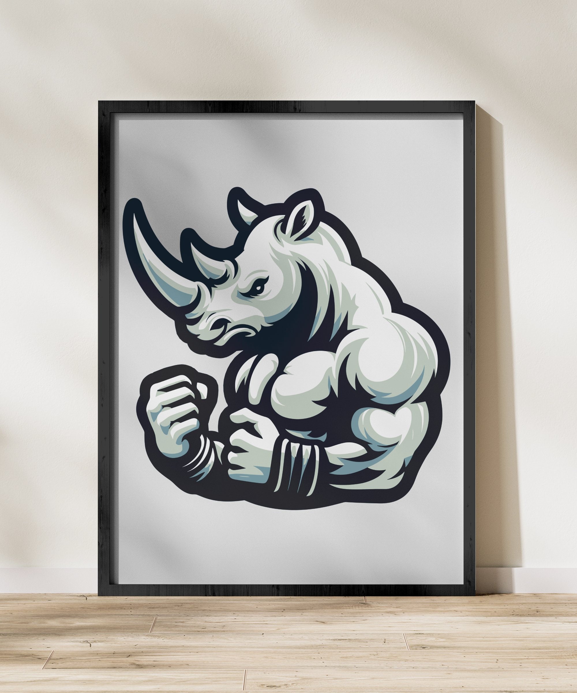 Muscular Rhino Fighter Cartoon T-shirt, Unisex Adult Casual Wear, Gym ...