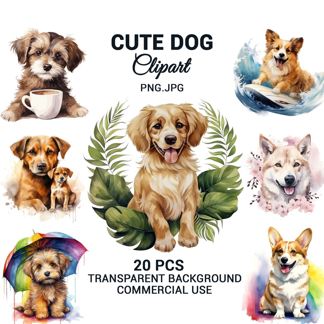 Watercolor Cute Dog Bundle, Cute Animal Clipart, Wild Animal Clipart ...