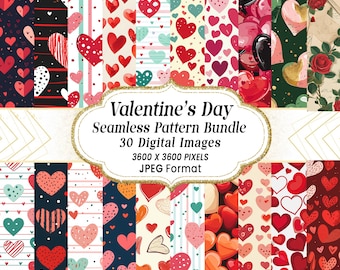 Valentine Hearts Seamless Digital Papers, Scrapbook Paper, Heart ...