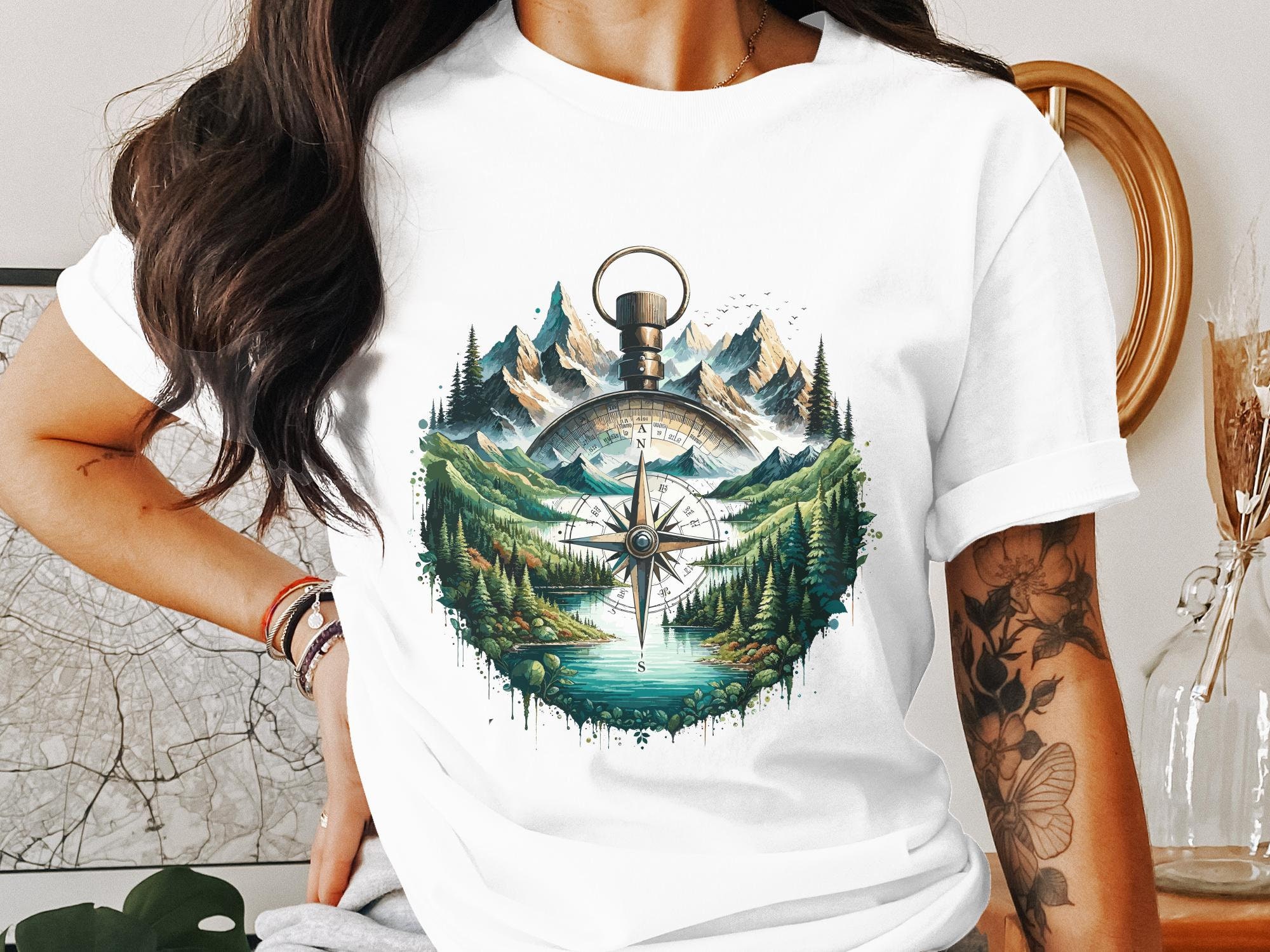 Compass and Mountains Svg, Compass and Forest Svg, Adventure Awaits Svg ...