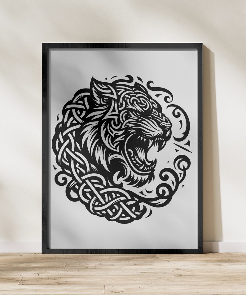 Angry Roaring Tiger Svg, Celtic Tiger Black Vector Illustration, Tiger ...