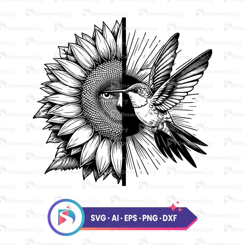 Sunflower and Humming Bird Svg File for Cricut, Bird and Floral Digital ...