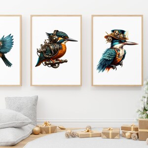 Steampunk Kingfisher Clipart, Mechanical Bird Graphics Flying Gears ...