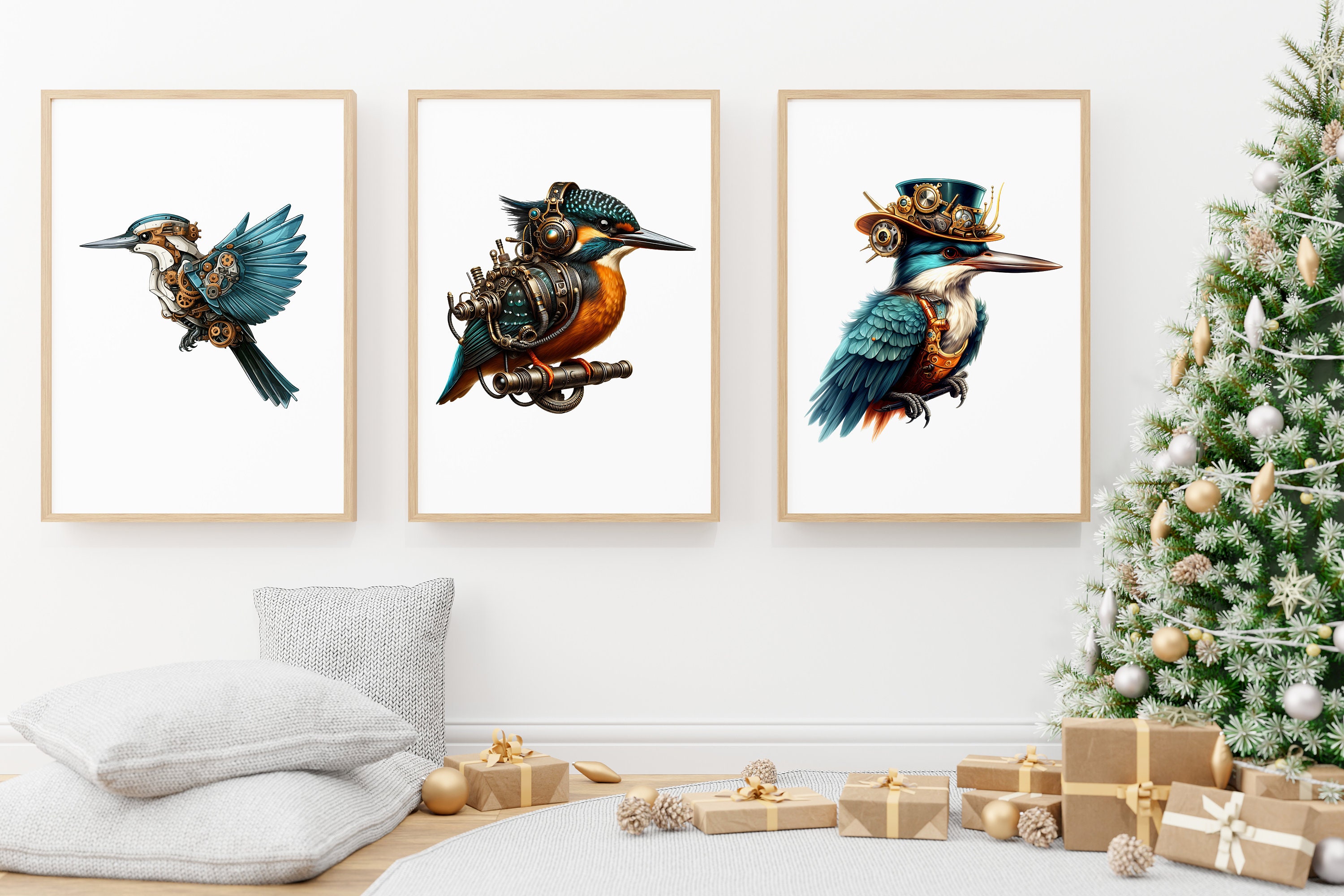 Steampunk Kingfisher Clipart, Mechanical Bird Graphics Flying Gears ...