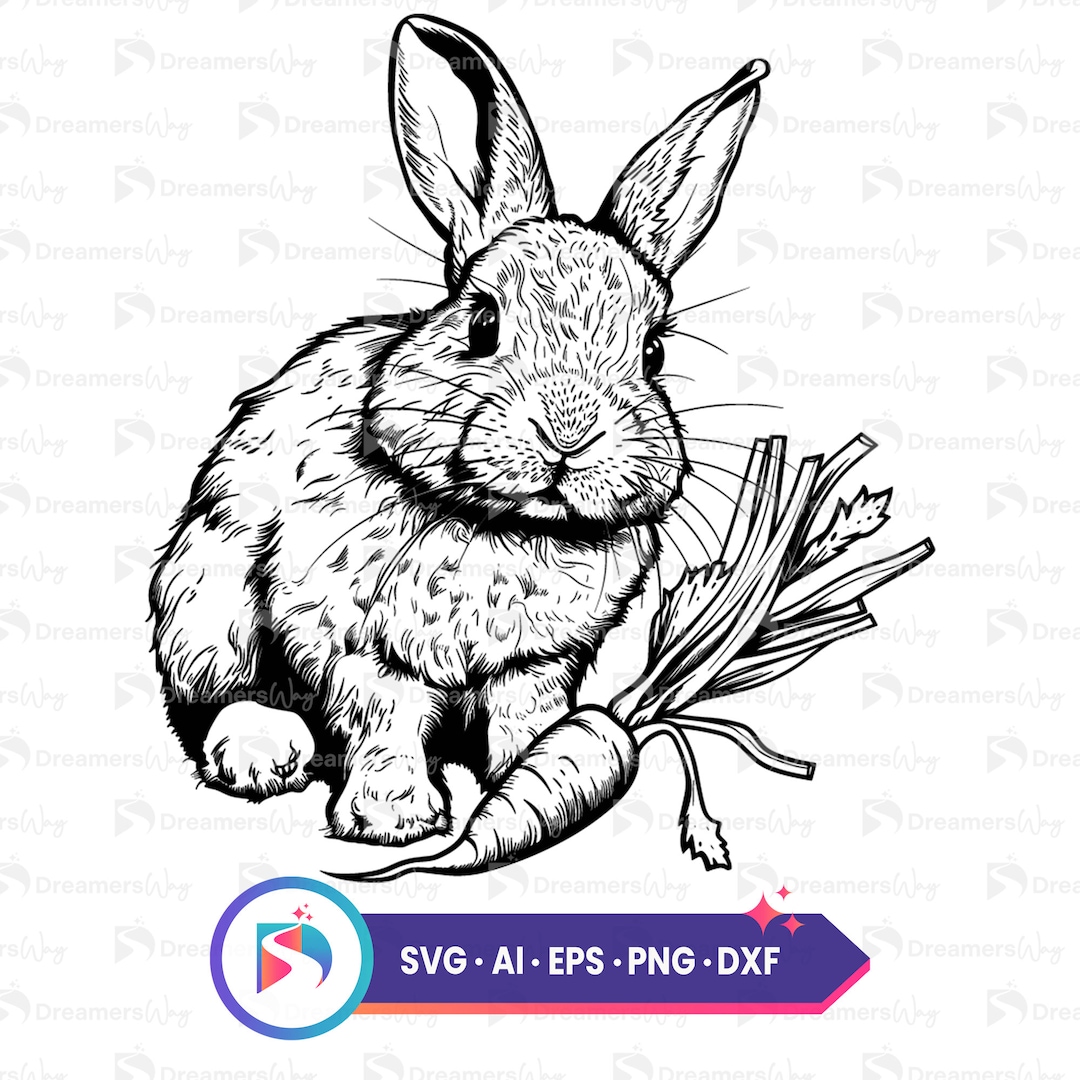Cute Bunny With Carrot Vector File for Cricut, Printable Bunny Vector ...