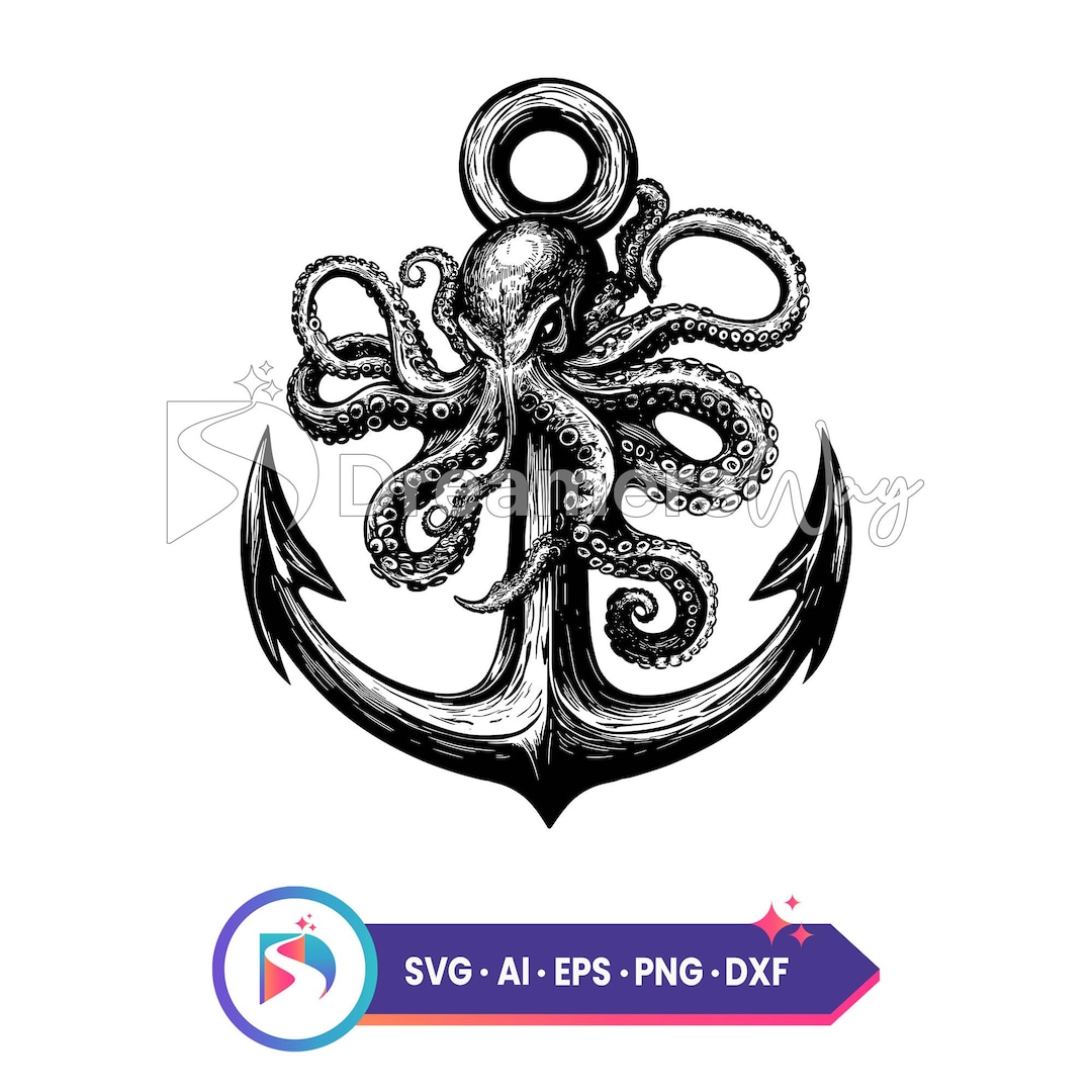 Anchor and Octopus Vector Illustration, Octopus Svg, Fantasy Svg Files ...