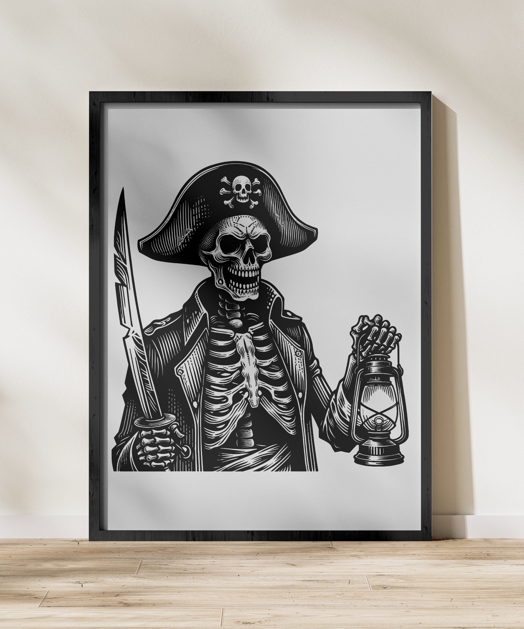 Pirate Skeleton Vector Illustration Svg, Ai, Eps, Png, Dxf Files, Skull ...