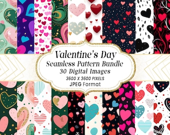 12 Valentine Hearts Seamless Digital Papers, Valentine's Day Scrapbook ...