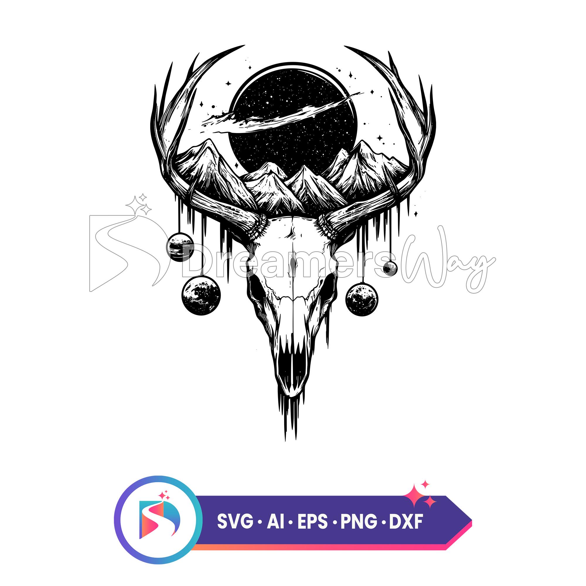 Deer Skull With Universe Vector Illustration, Svg, Ai, Eps, Png, Dxf ...