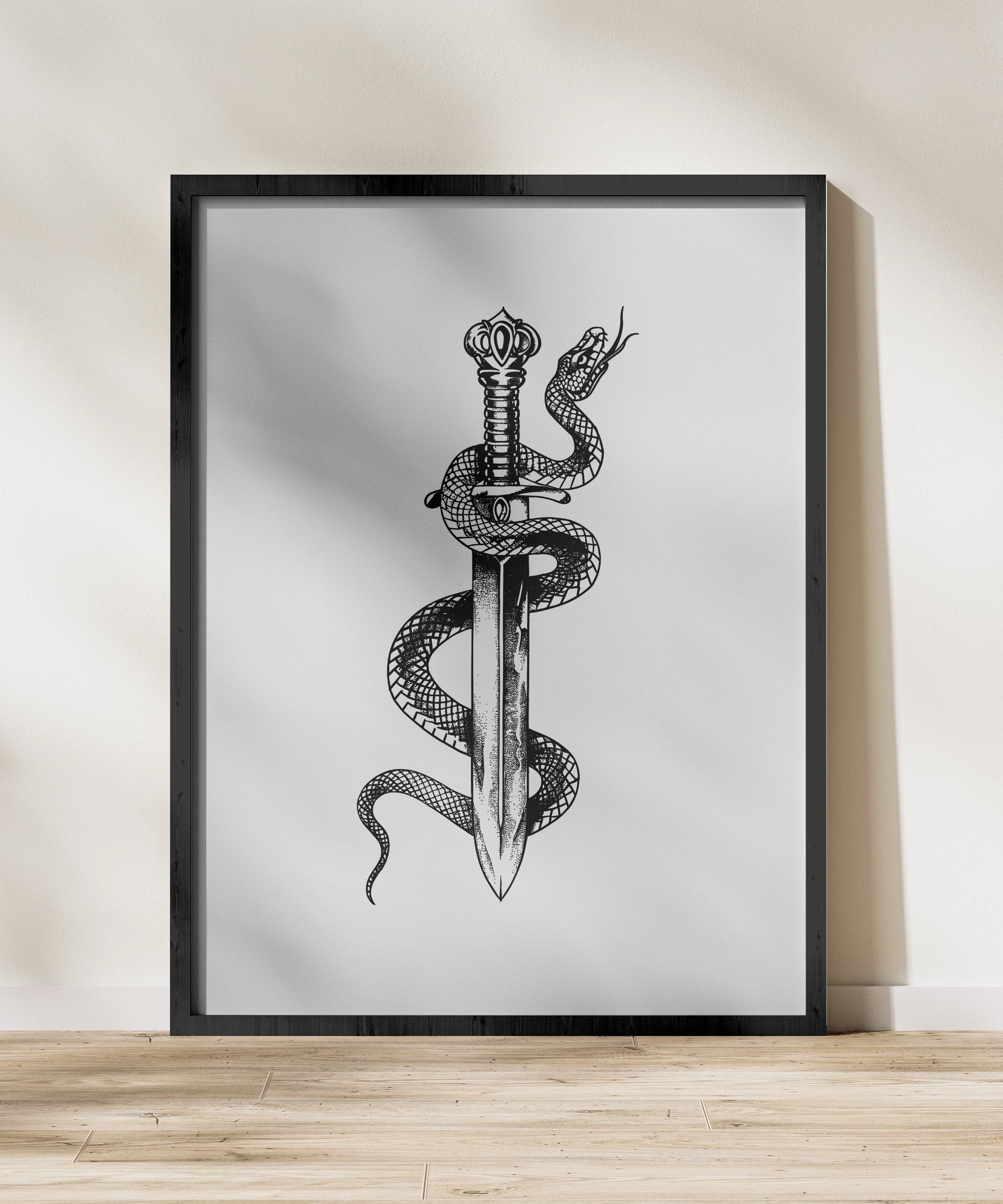 Sword and Snake Vector Art, Svg, Dxf, Png, Ai, Eps Files, Digital ...