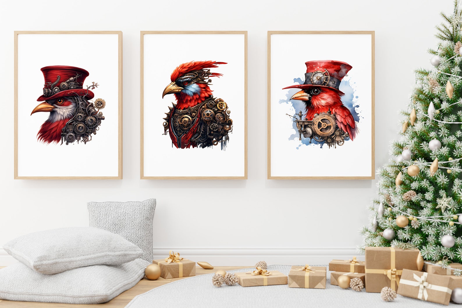 Steampunk Cardinal Clipart, Mechanical Bird Graphics Flying Gears ...