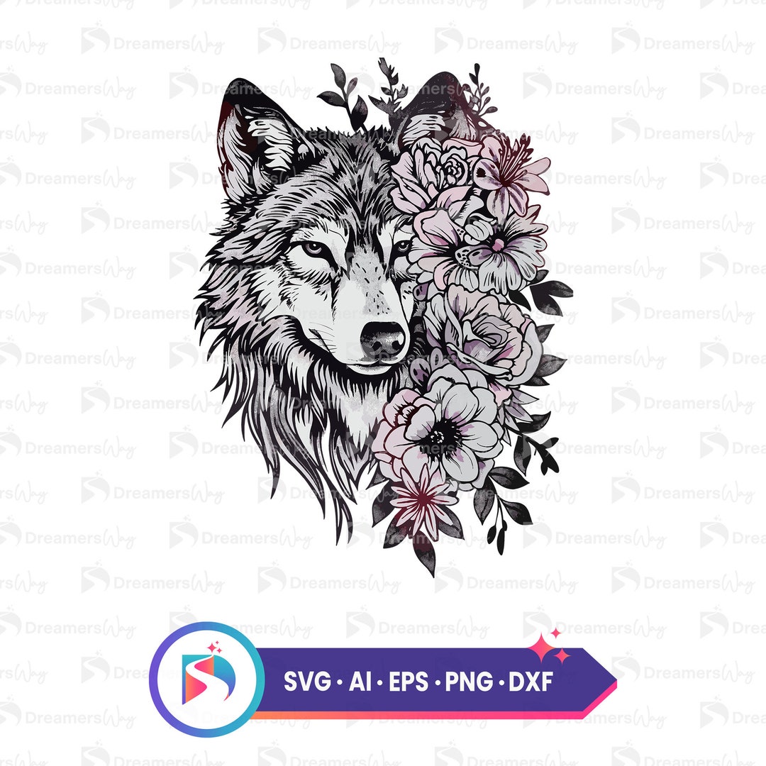 Buy Floral Wolf Svg, Ai, Eps, Dxf, Png Digital Download, Commercial Use ...
