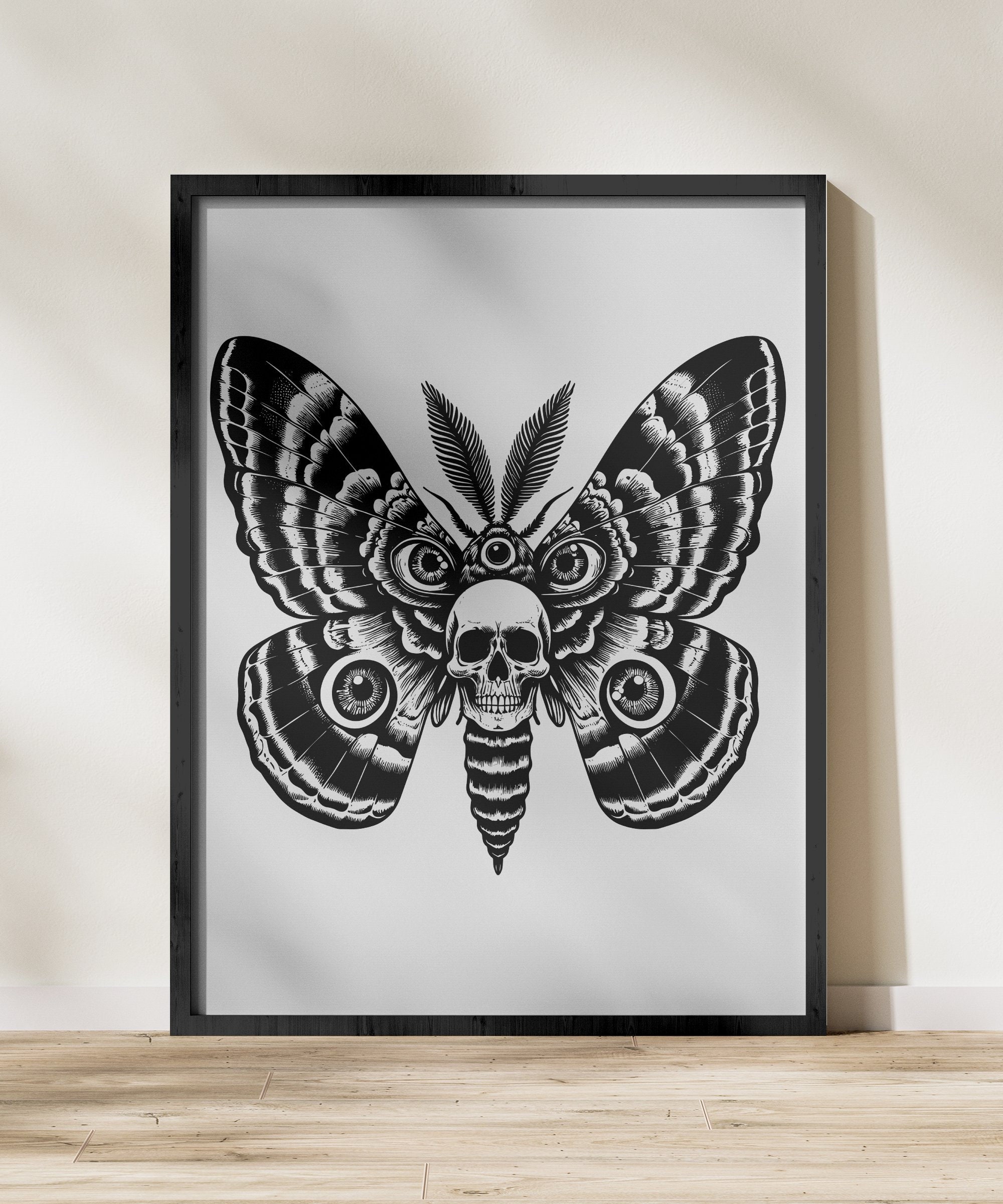 Gothic Moth Skull Vector Digital Download, Butterfly Svg, Tattoo ...
