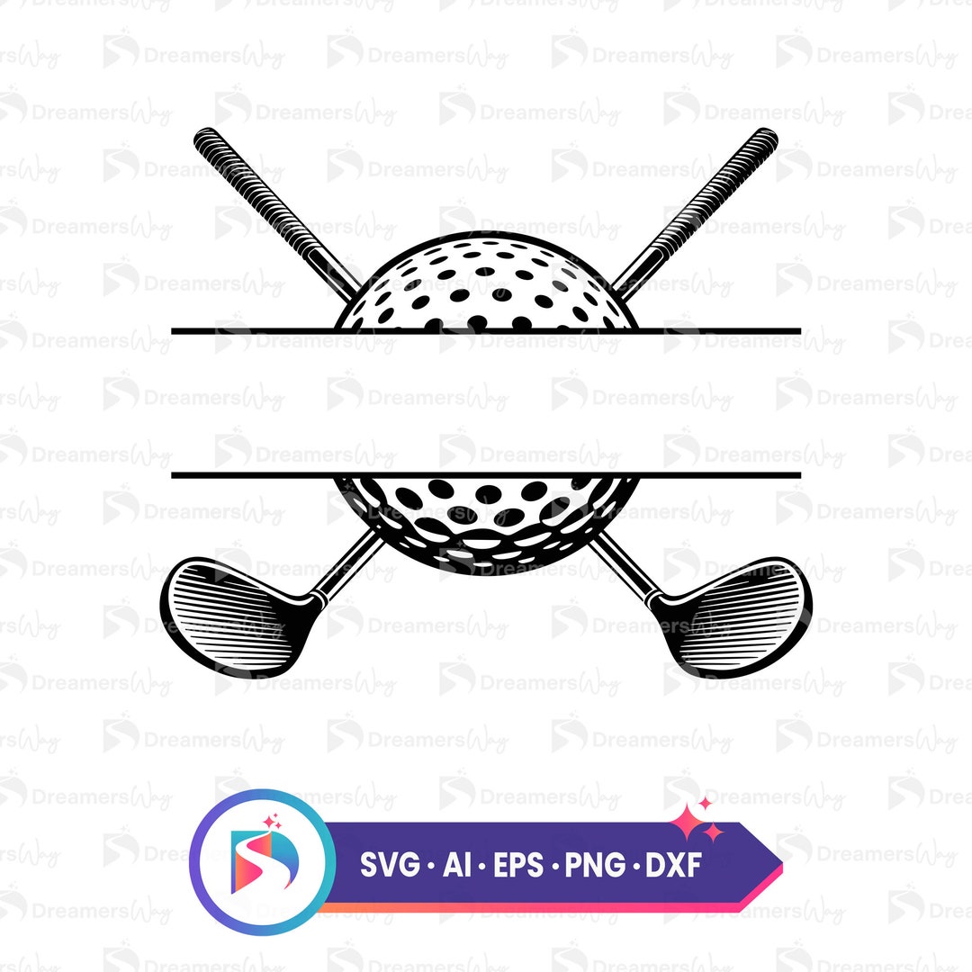 Golf Clubs Crossed With Ball Svg, Crossed Golf Clubs Split Name Frame ...