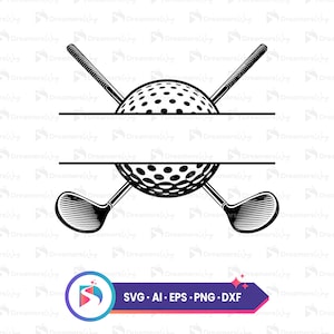 Golf Clubs Crossed With Ball Svg, Crossed Golf Clubs Split Name Frame ...