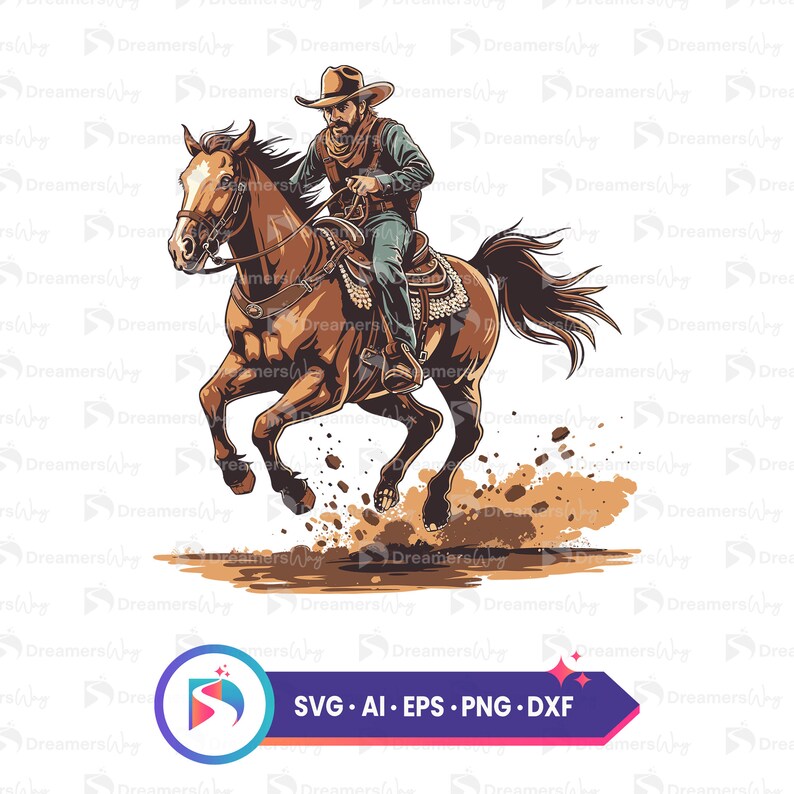 Cowboy Riding Horse Vector Art, Digital Download, Svg, Ai, Eps, Png ...