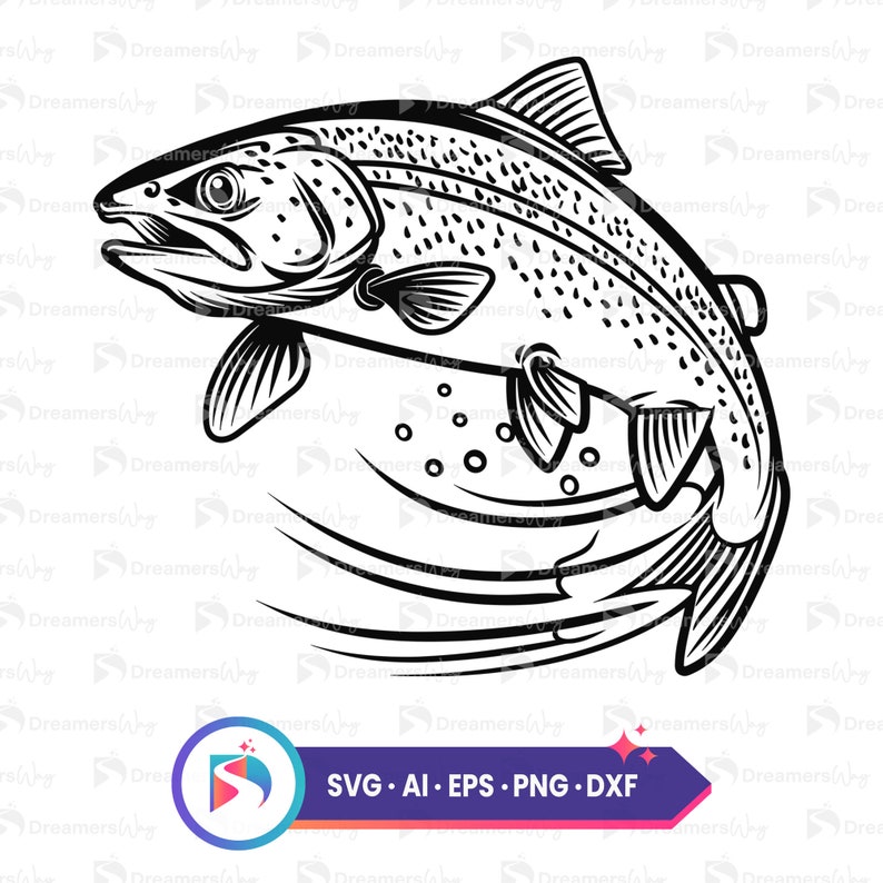 Trout Fish Vector Illustration Svg, Ai, Eps, Png, Dxf Files, Fish Svg ...