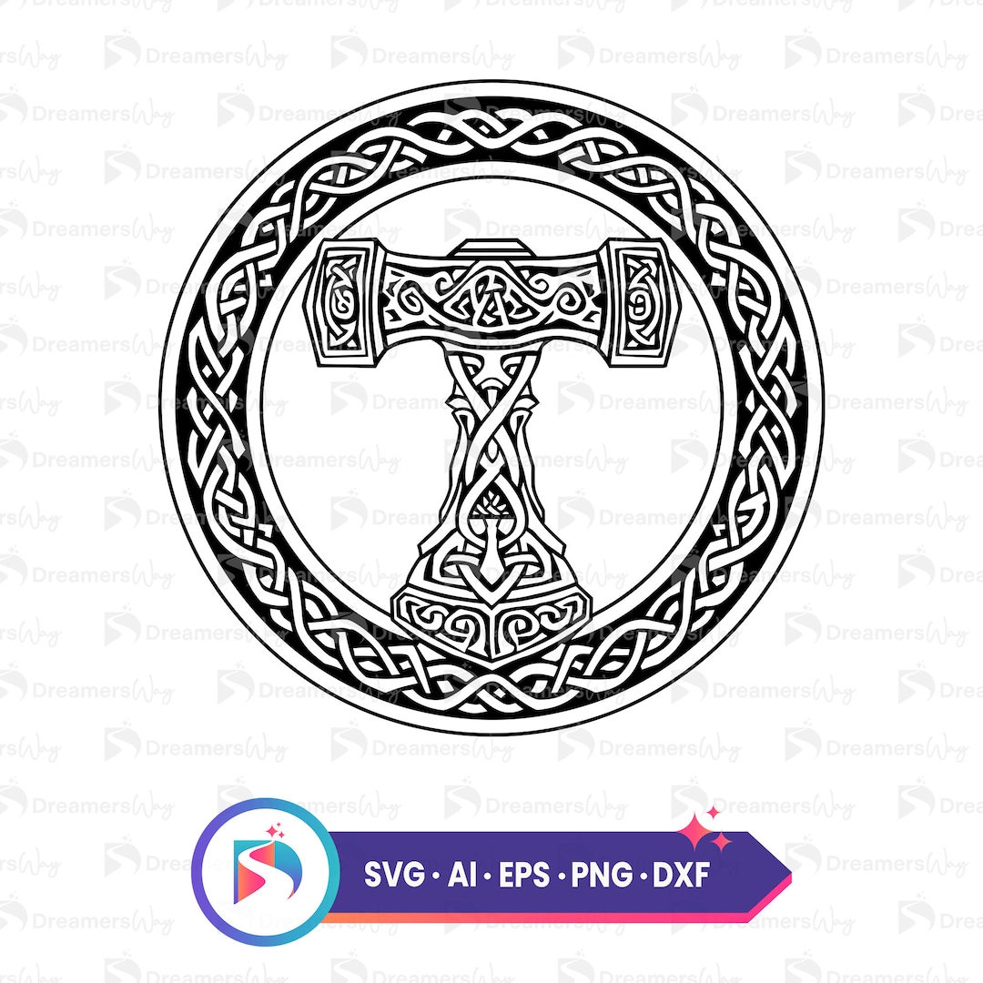 Celtic Knot Mjolnir Vector Art, Intricate Svg, Dxf, Png, Ai, Eps Files ...