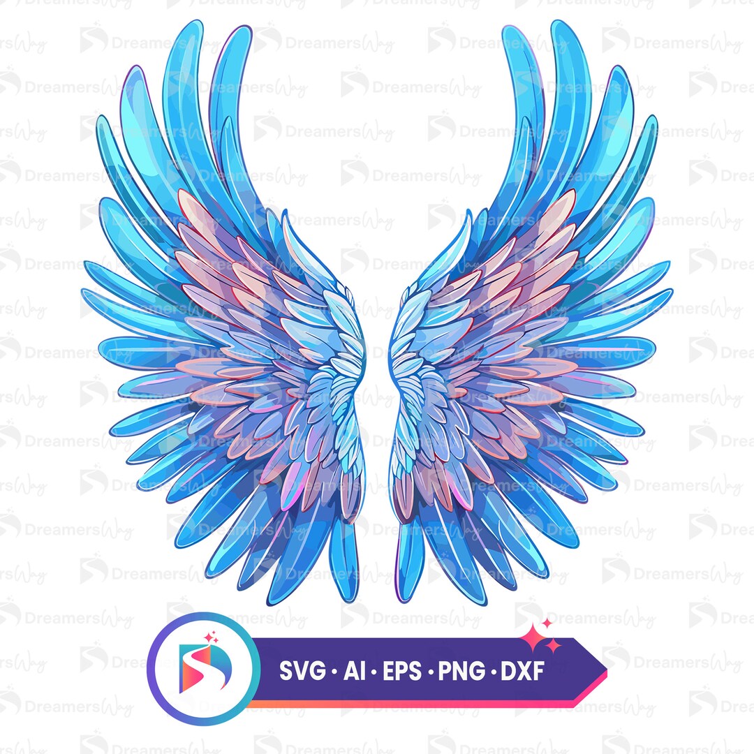 Alas de ángel, svg, imágenes prediseñadas de alas de plumas azules, ai ...