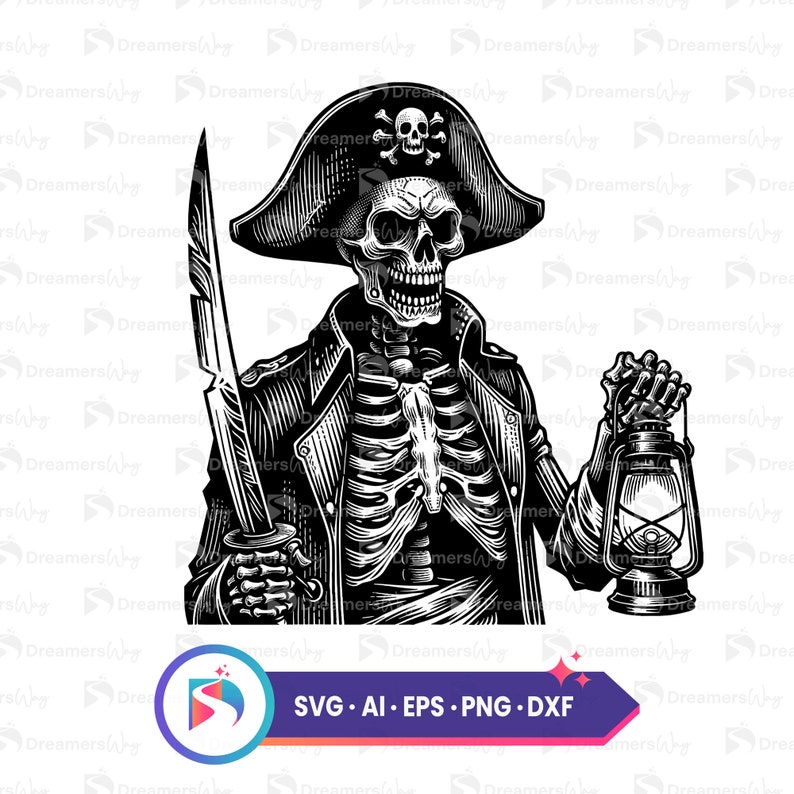 Pirate Skeleton Vector Illustration Svg, Ai, Eps, Png, Dxf Files, Skull ...