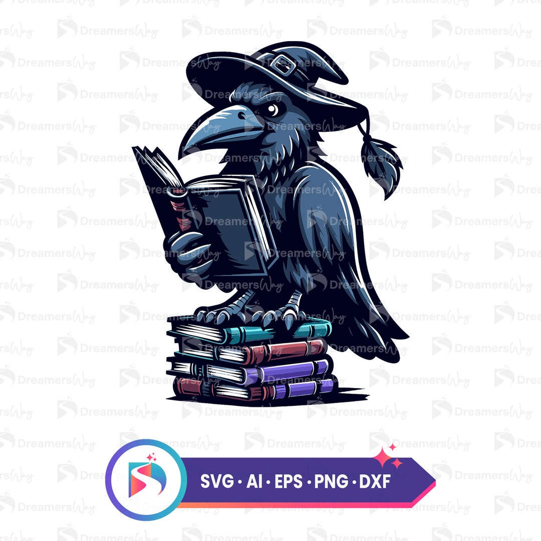 Raven Vector Art, Reading Bird Digital Download, Svg, Png, Dxf Files ...