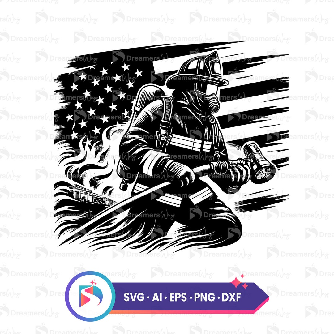 Firefighter Svg, American Flag With Firefighter Clipart, Fireman Png ...