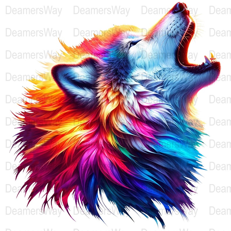 10 Neon Howling Wolf Digital Clipart, Panda Animal Illustration ...