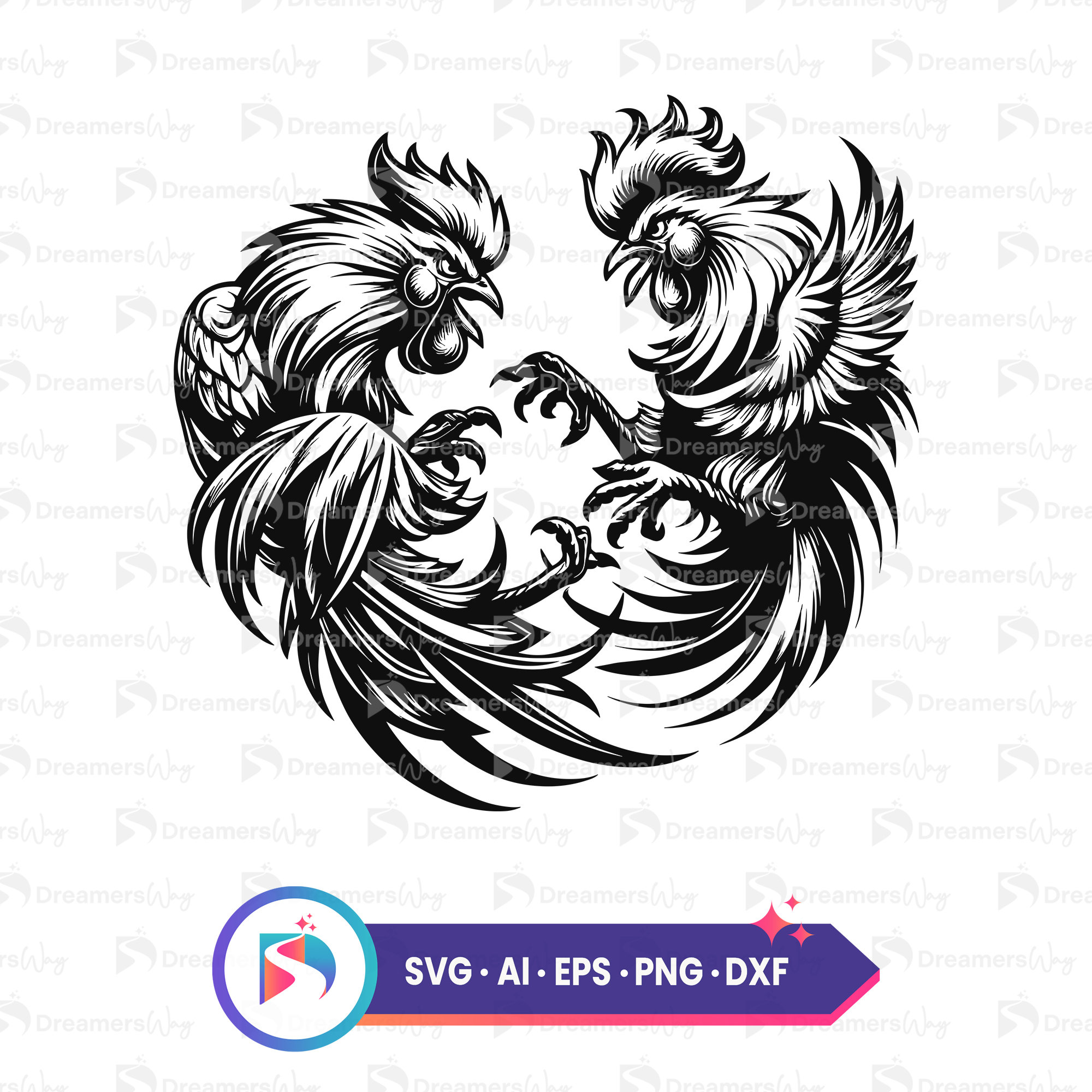 Cockfighting Vector Art Svg, Ai, Eps, Dxf, Png Files, Vintage Farmhouse ...