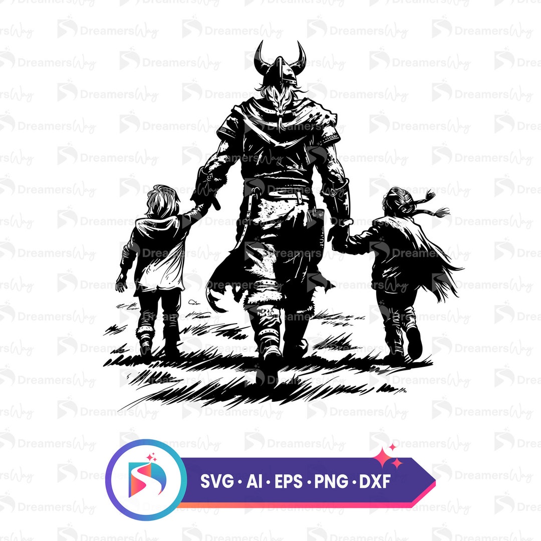 Viking Dad and Kids Digital Art Print, Viking Family Artwork, Viking ...
