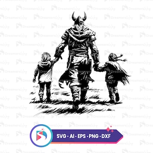 Viking Dad and Kids Digital Art Print, Viking Family Artwork, Viking ...