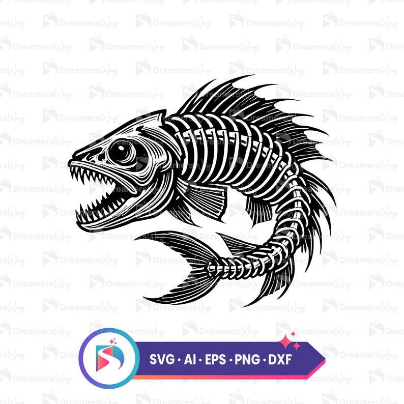 Skeleton Fish Vector Illustration, Wall Art, Skeleton Fish Svg ...