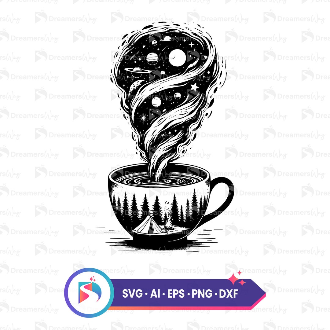 Mystical Cosmic Coffee Cup Vector Illustration Svg, Ai, Eps, Dxf, Png ...