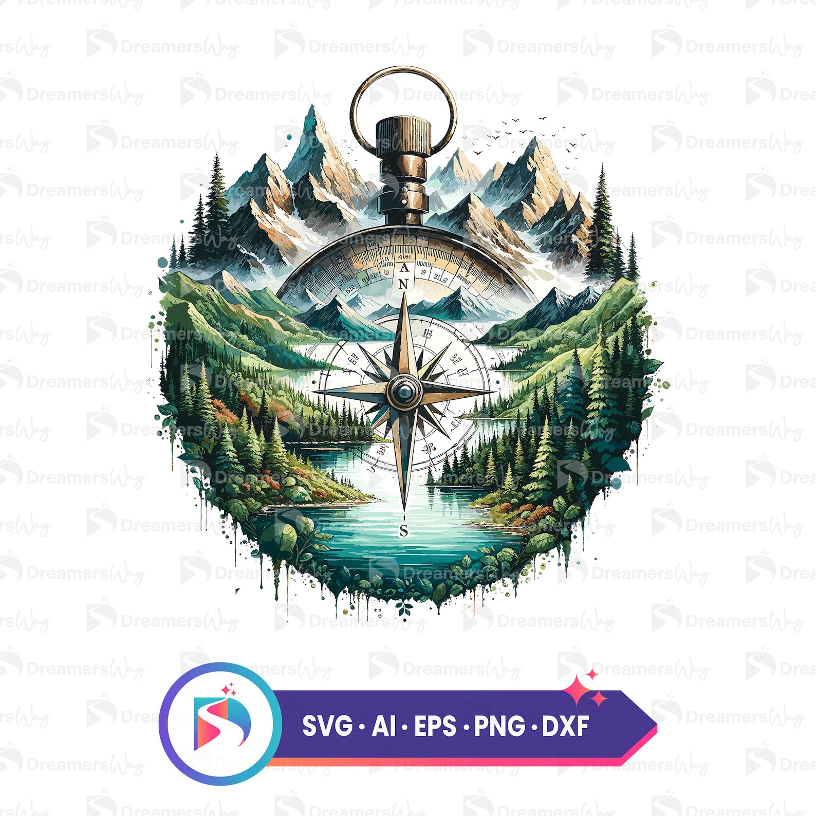 Compass and Mountains Svg, Compass and Forest Svg, Adventure Awaits Svg ...