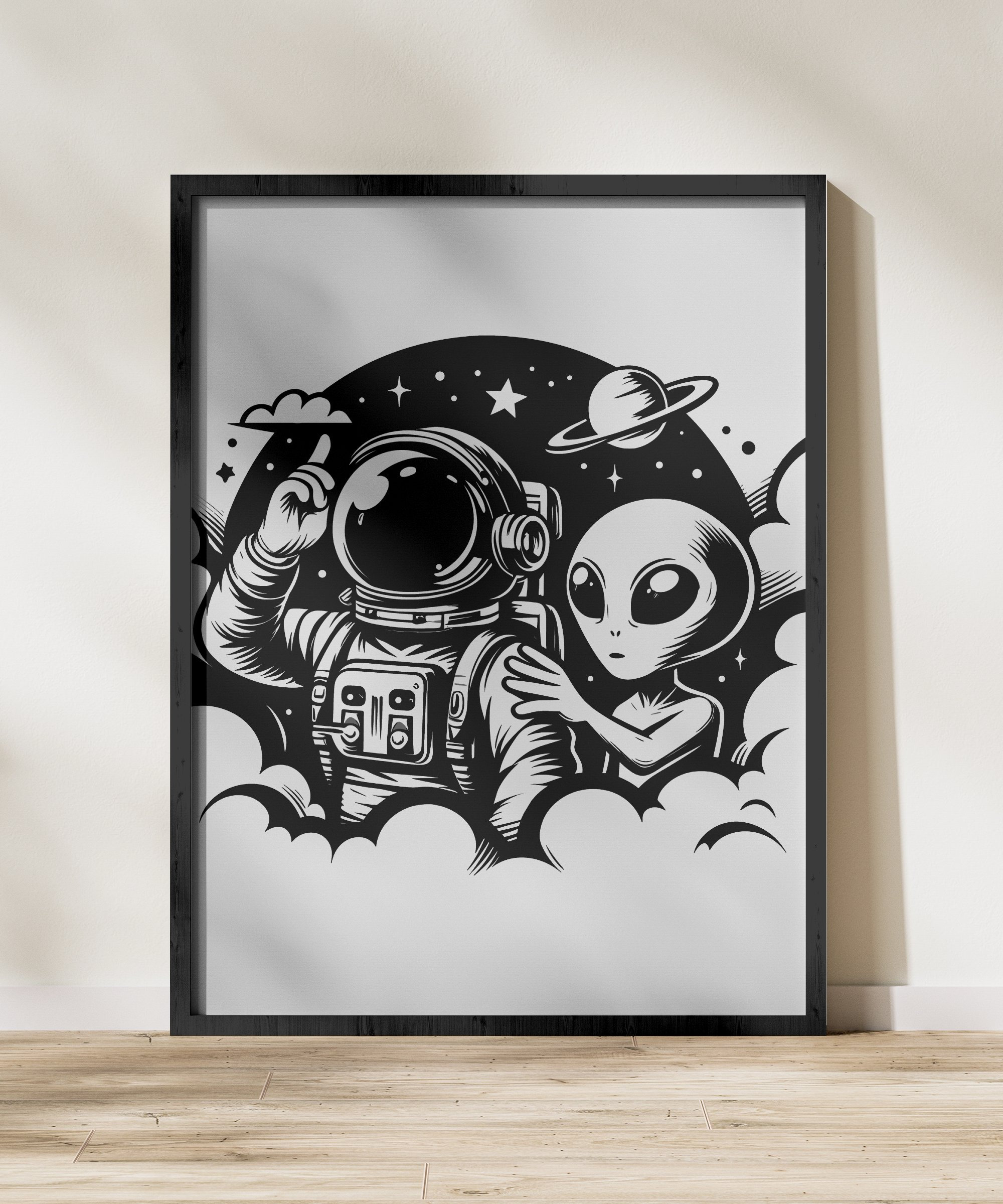 Astronaut and Alien Friends Vector Art, Svg, Png, Eps, Dxf Files, Space ...