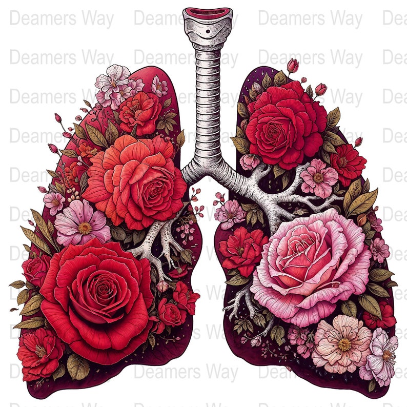 10 Floral Anatomy Art, Human Lungs With Flowers Illustration, Digital ...