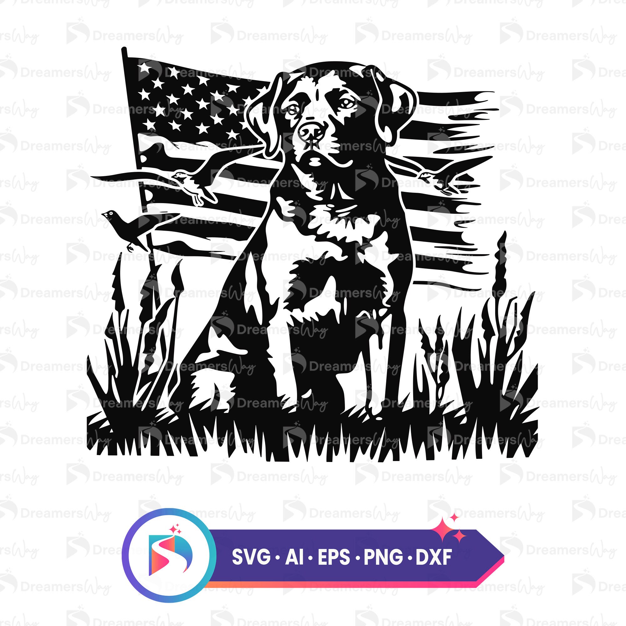 American Flag With Dog Vector Art, Svg, Patriotic Pet Digital Art ...