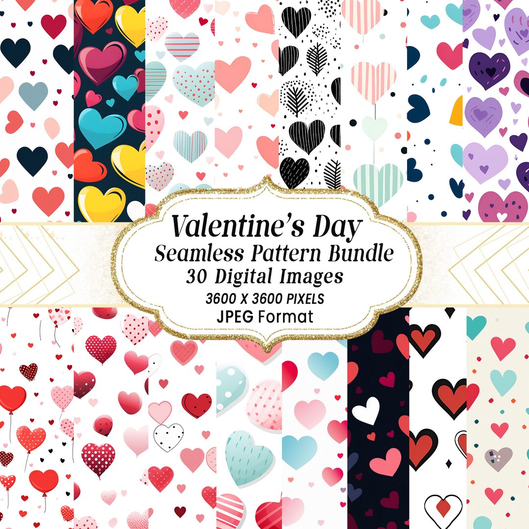 30 Valentine Hearts Seamless Digital Papers Pattern, Scrapbook Paper ...