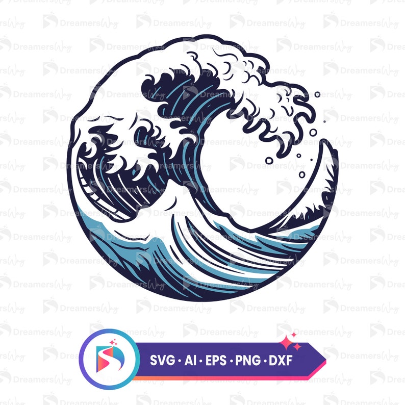 Ocean Waves Vector Illustration, Wall Art, Svg Png Eps Dxf Files ...